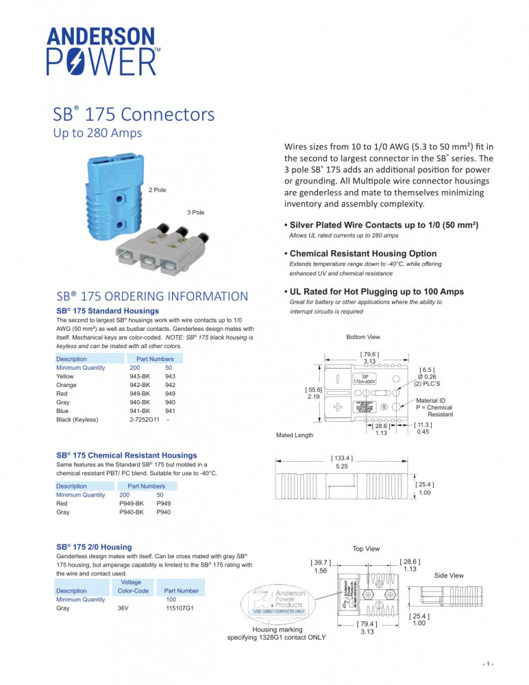 Anderson Power SB 175 datasheet page 1