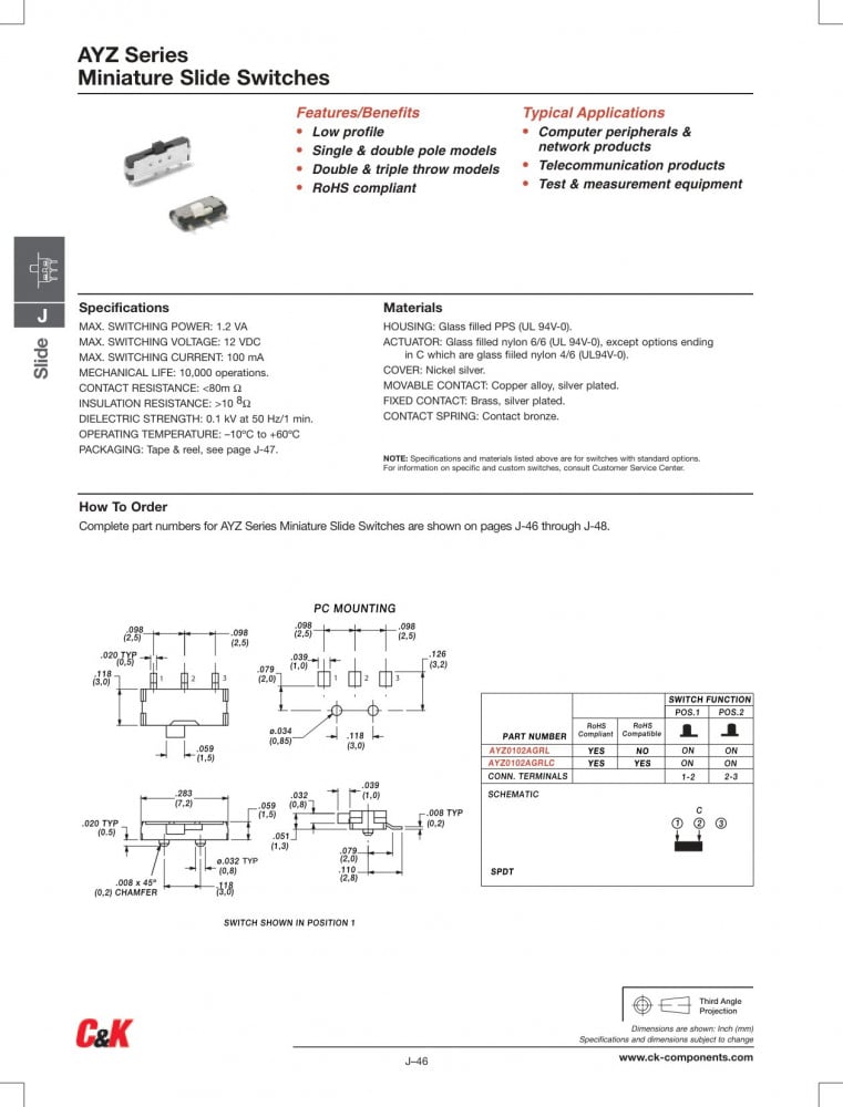 C&K AYZ Series datasheet page 1