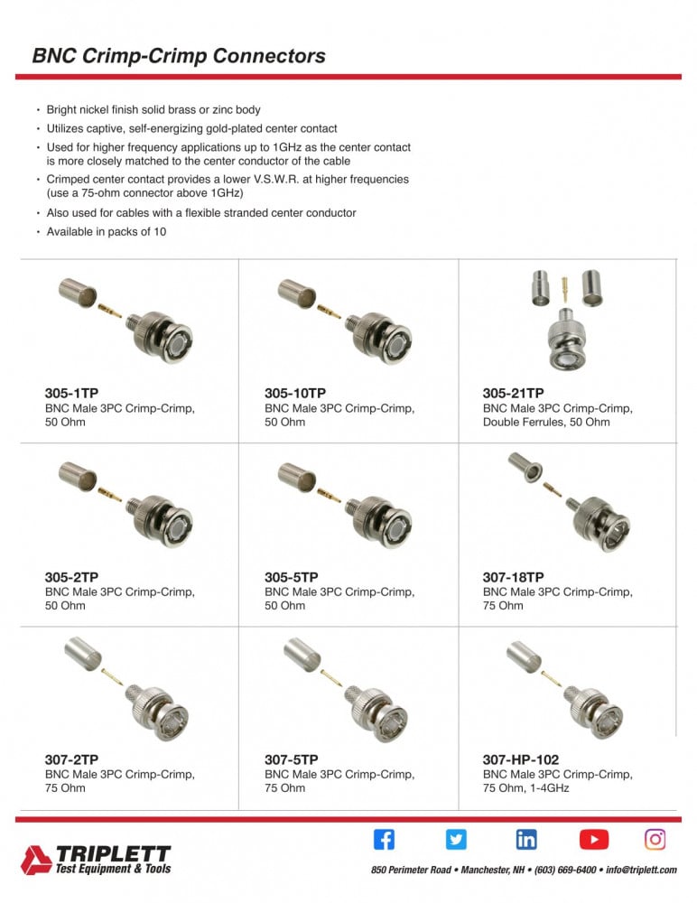 Triplett BNC crimp connector technical document page 1