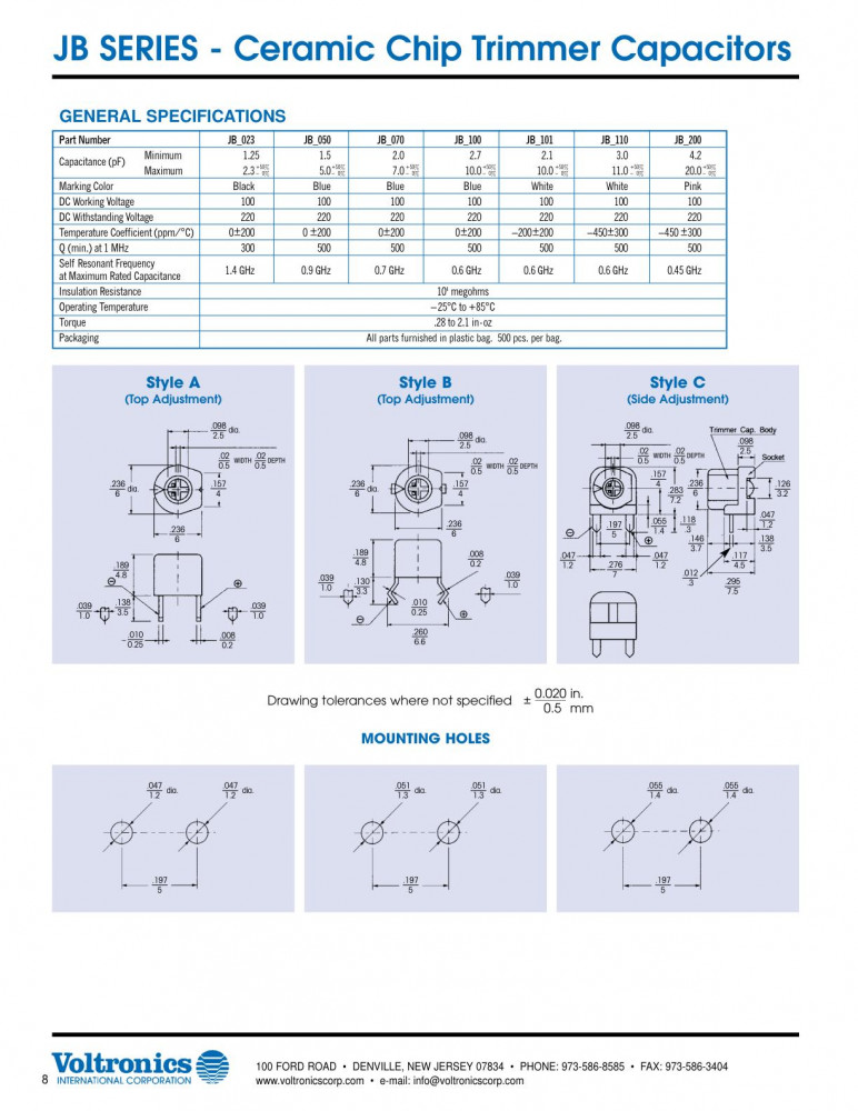 Knowles J series ceramic trimmer capacitor documentation page 10