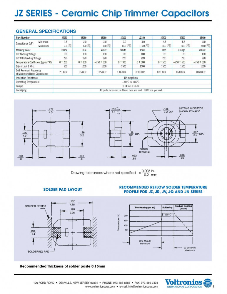Knowles J series ceramic trimmer capacitor documentation page 3