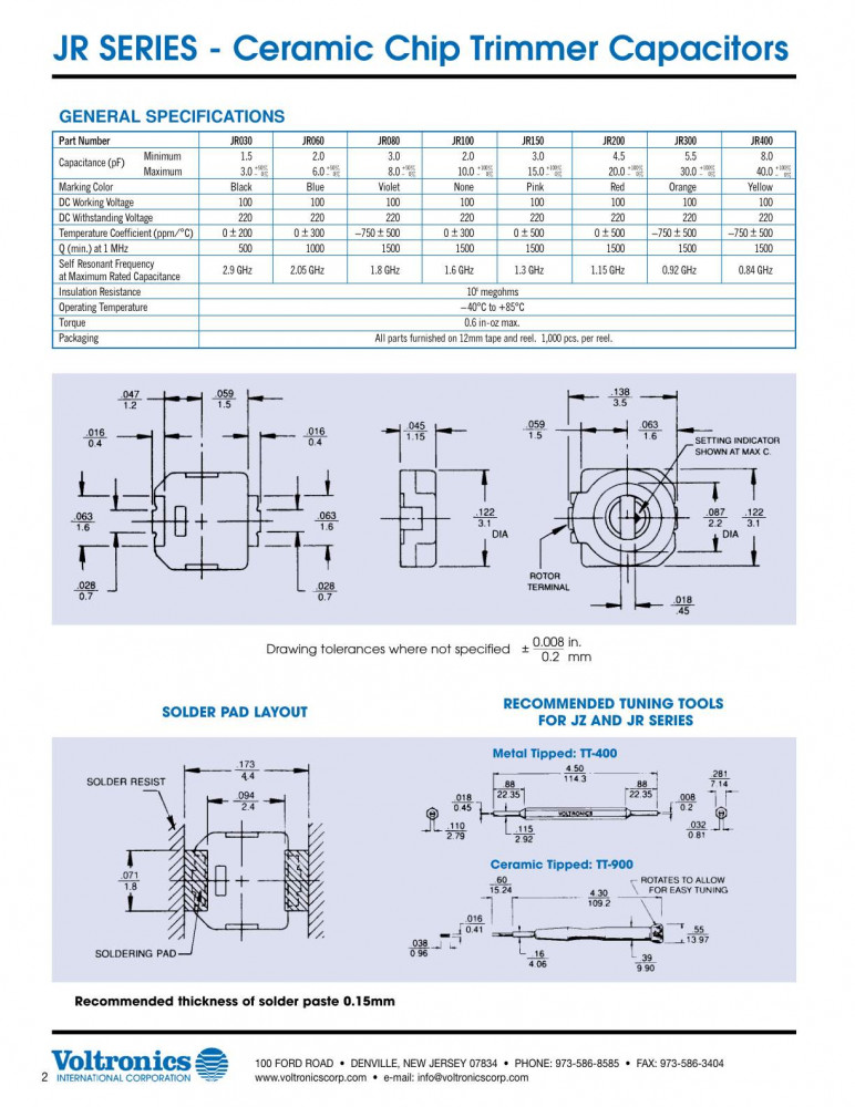 Knowles J series ceramic trimmer capacitor documentation page 4