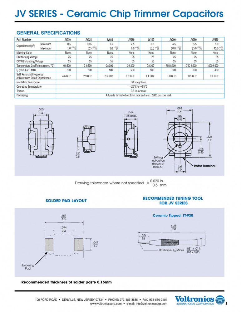 Knowles J series ceramic trimmer capacitor documentation page 5