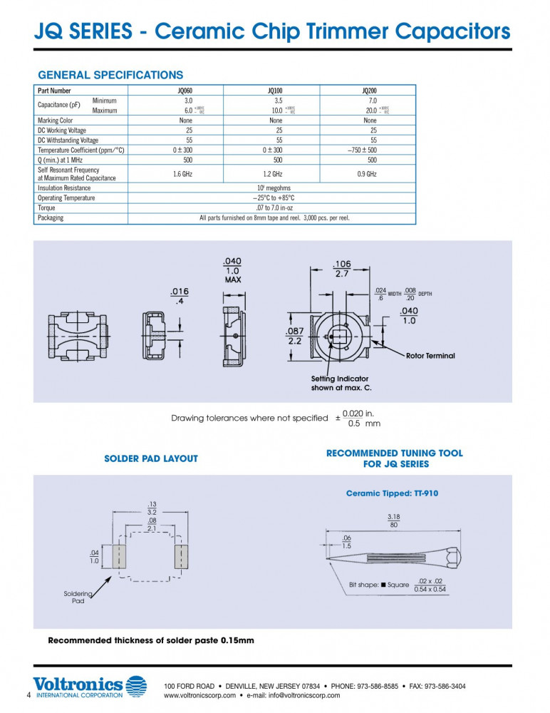 Knowles J series ceramic trimmer capacitor documentation page 6