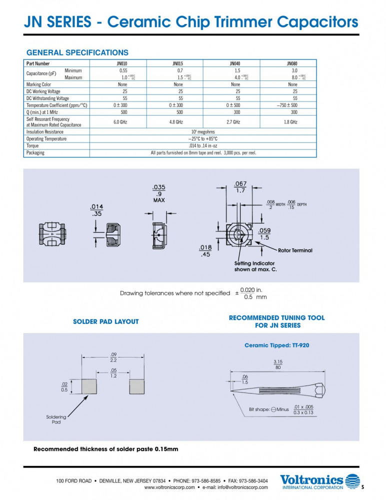 Knowles J series ceramic trimmer capacitor documentation page 7