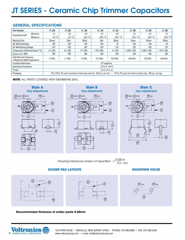 Knowles J series ceramic trimmer capacitor documentation page 8