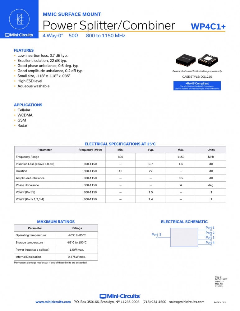 WP4C1+ datasheet page 1