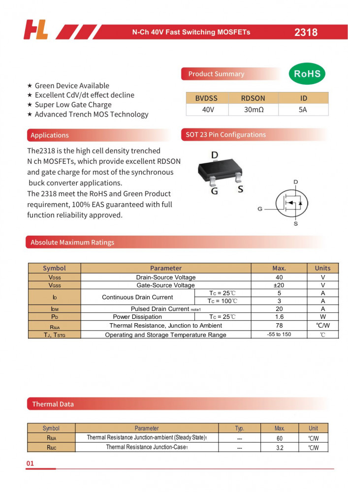 HL 2318 datasheet page 1