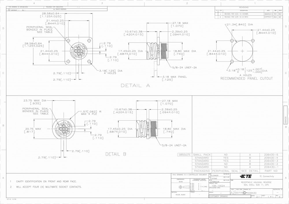 TE Connectivity 206430-1 customer drawing preview
