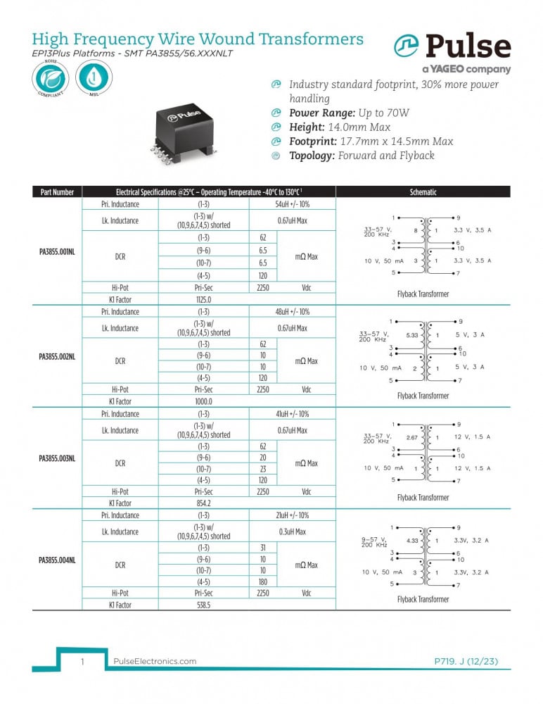 PA3855 and PA3856 technical document page 1