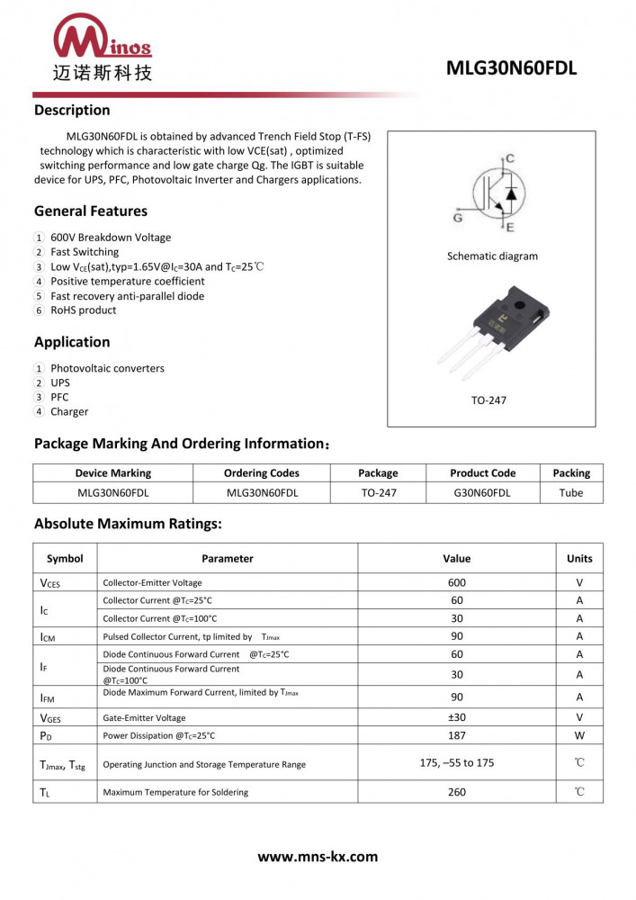 MLG30N60FDL datasheet page 1