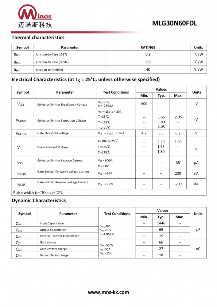 MLG30N60FDL datasheet page 2