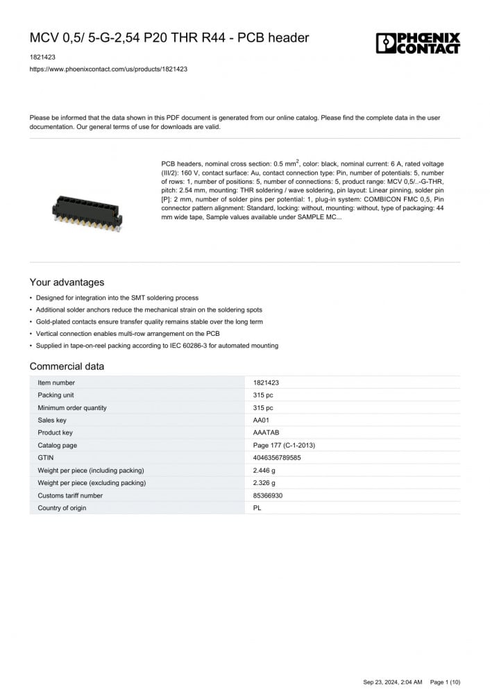 Phoenix Contact 1821423 technical document page 1