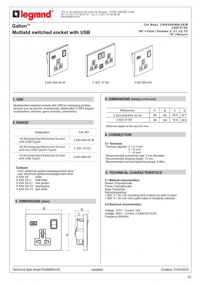 Legrand Galion technical document, page 1