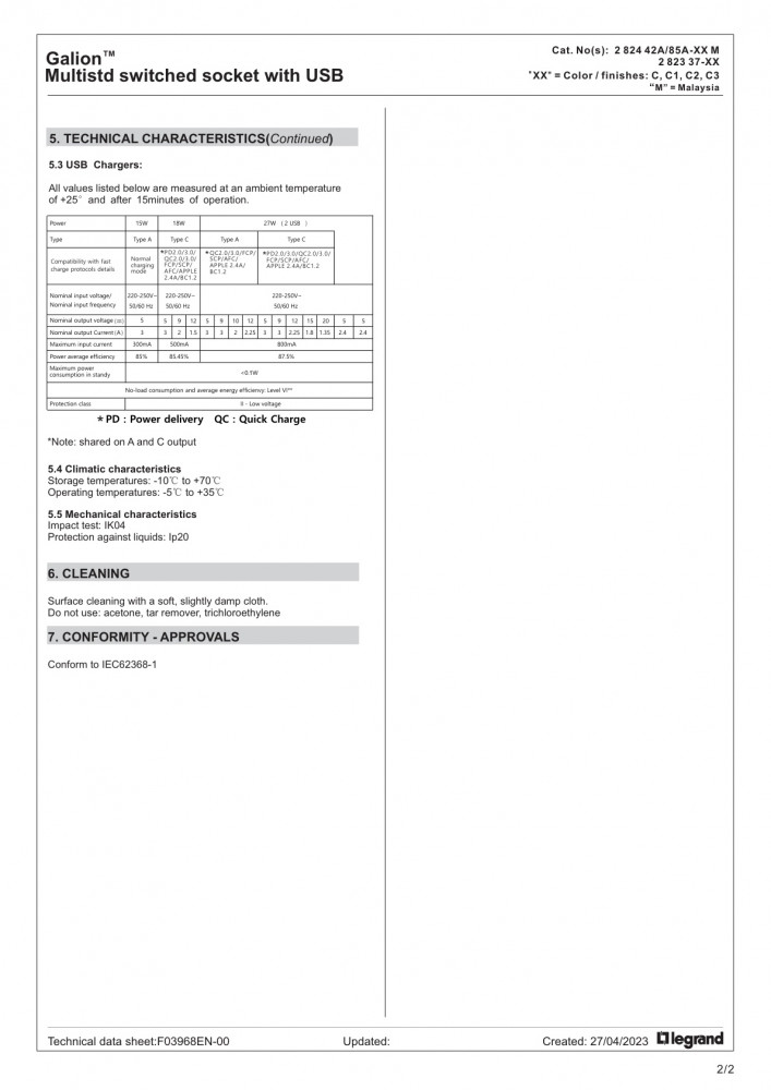 Legrand Galion technical document, page 2