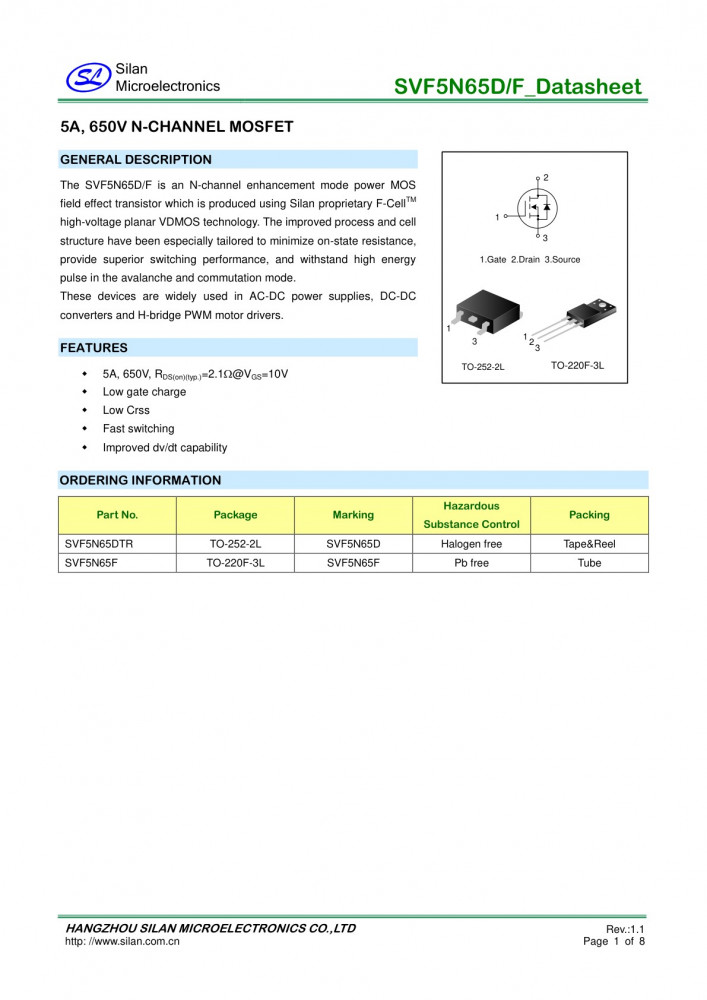 SVF5N65F datasheet page 1