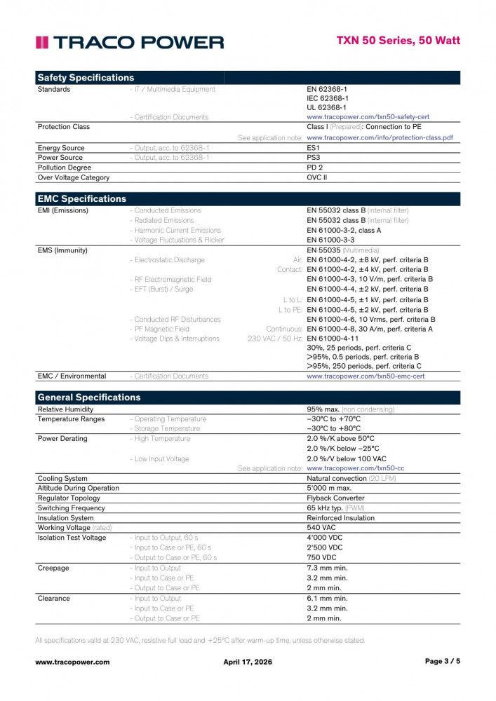 TXN 50 series technical document, page 3