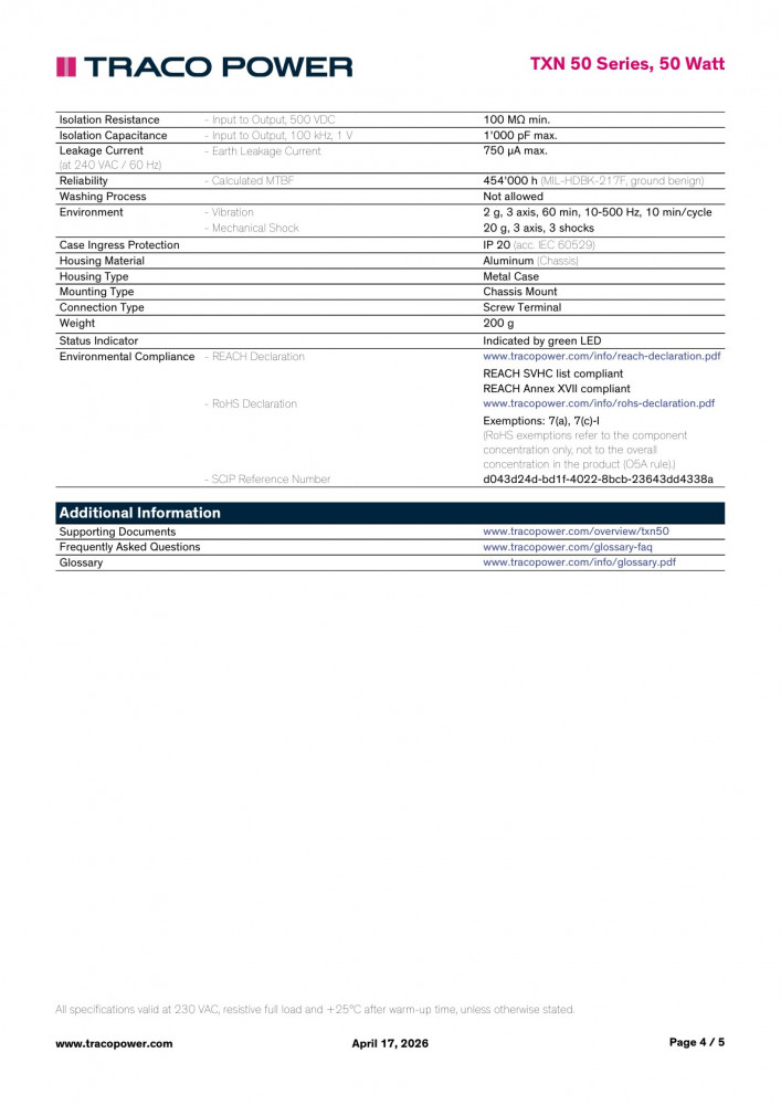 TXN 50 series technical document, page 4