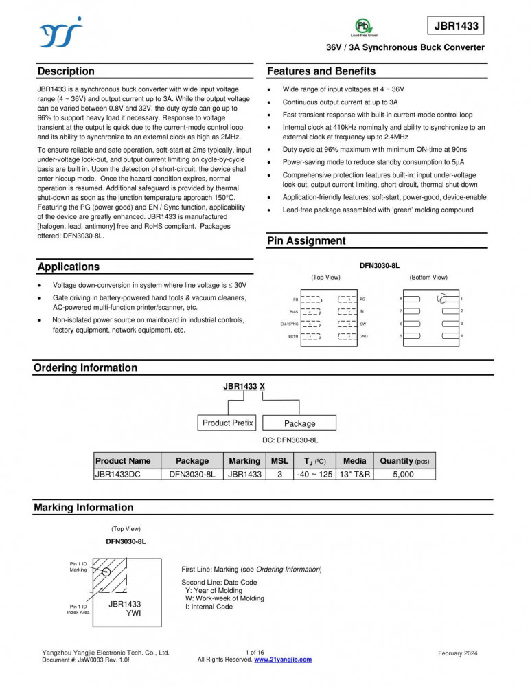 JBR1433DC datasheet page 1