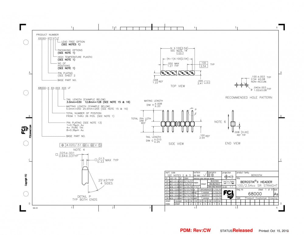 Amphenol BergStik technical drawing page 1