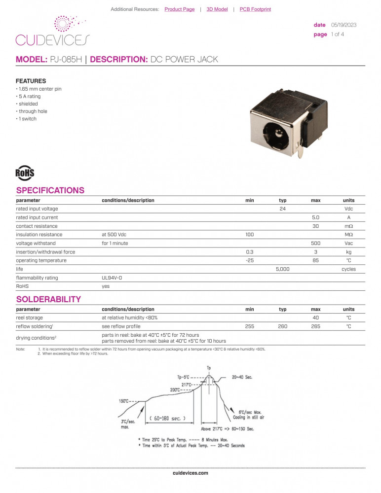 PJ-085H datasheet page 1