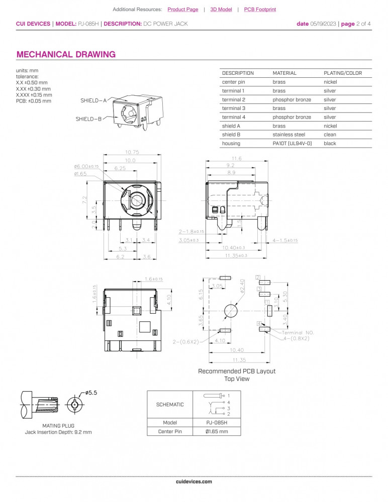 PJ-085H datasheet page 2
