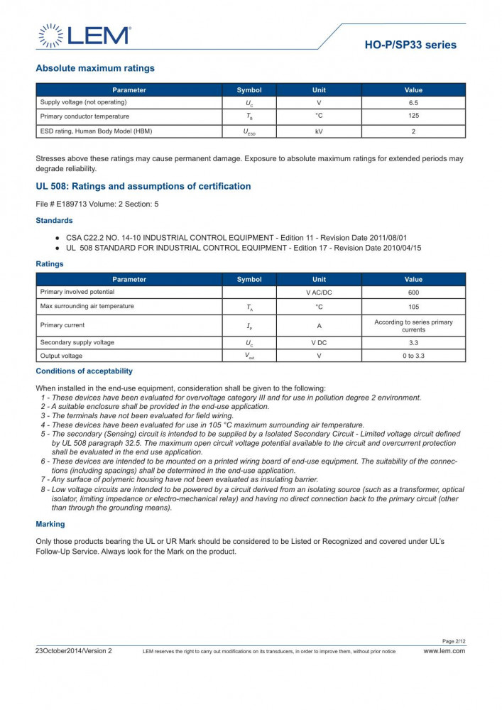 LEM HO 10-P datasheet page 2