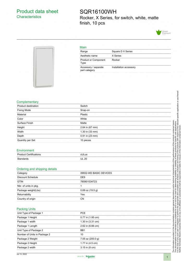 SQR16100WH technical document page 1