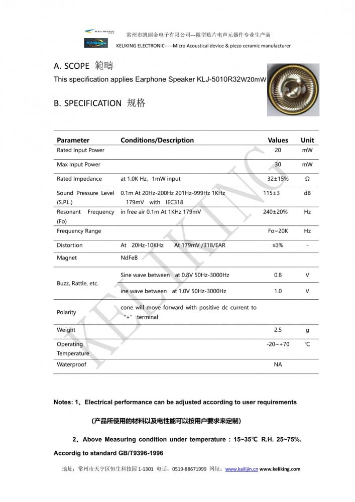 KLJ-5010R32W20mW specification page 2