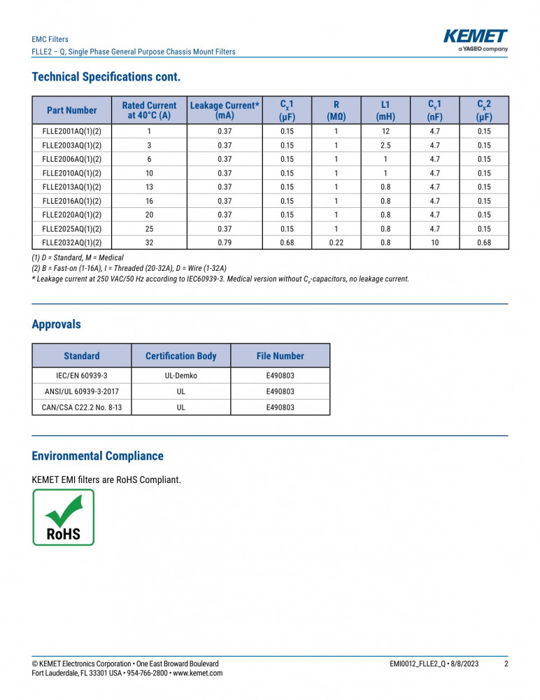 KEMET FLLE2-Q datasheet page 2