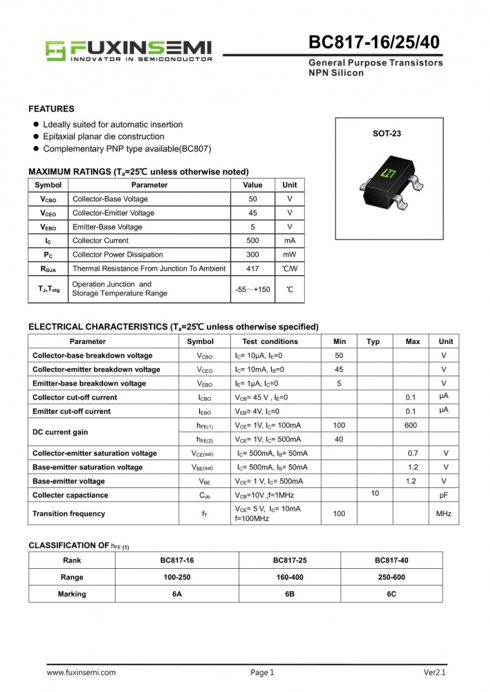 BC817-40 datasheet page 1