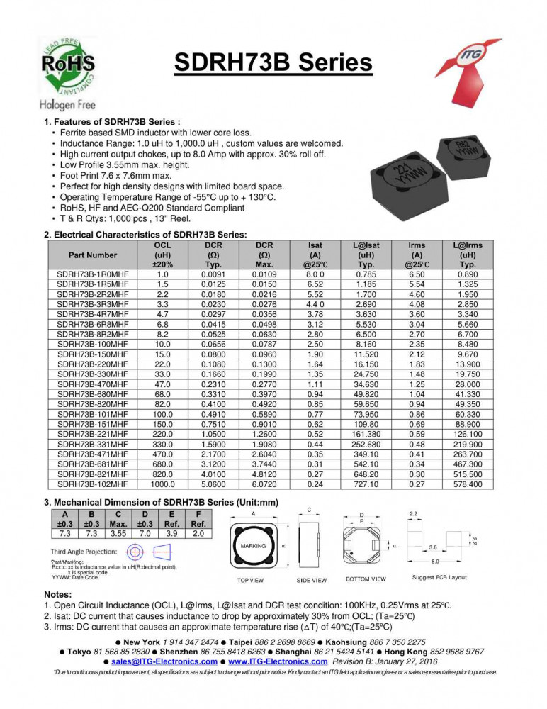 SDRH73B technical document page 1