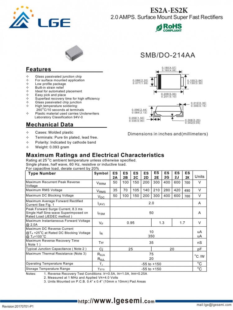 LGE ES2J datasheet page 1