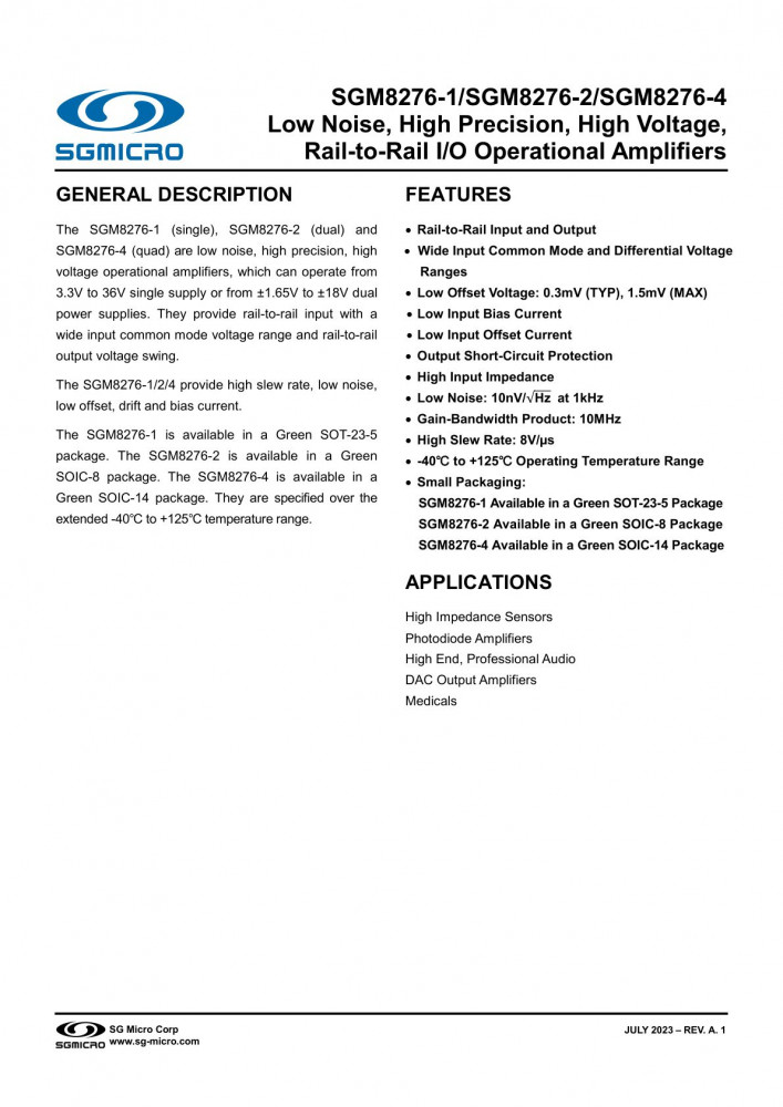 SGM8276-2 datasheet page 1
