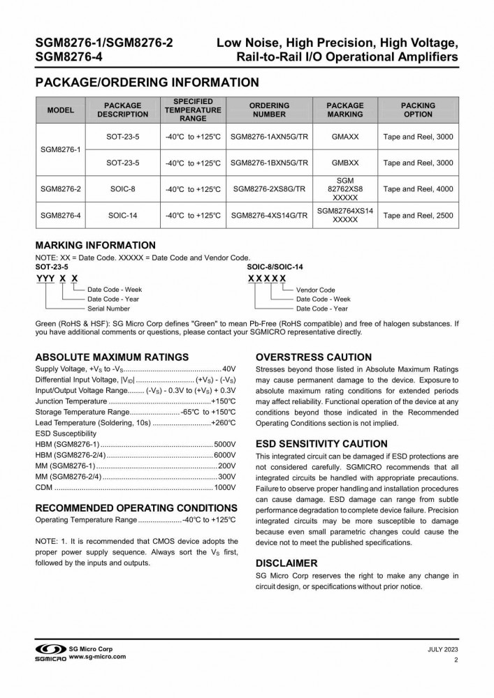 SGM8276-2 datasheet page 2