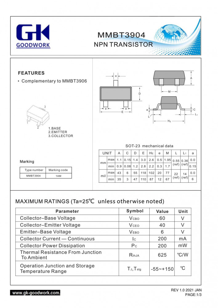 MMBT3904 datasheet page 1