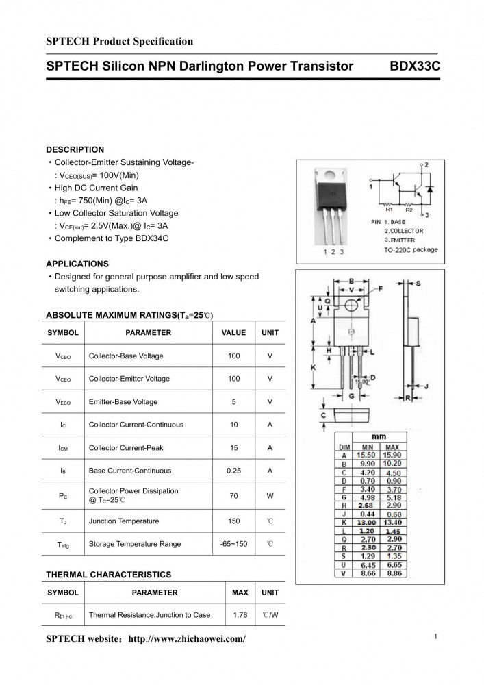 BDX33C datasheet page 1