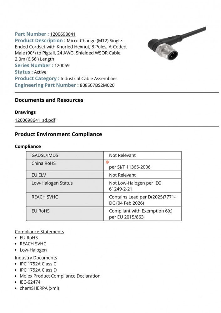 MOLEX 1200698641 technical drawing, page 1