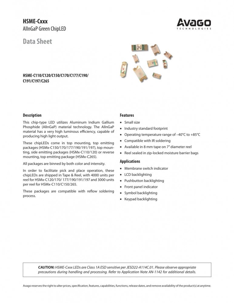 HSME-C170 datasheet page 1