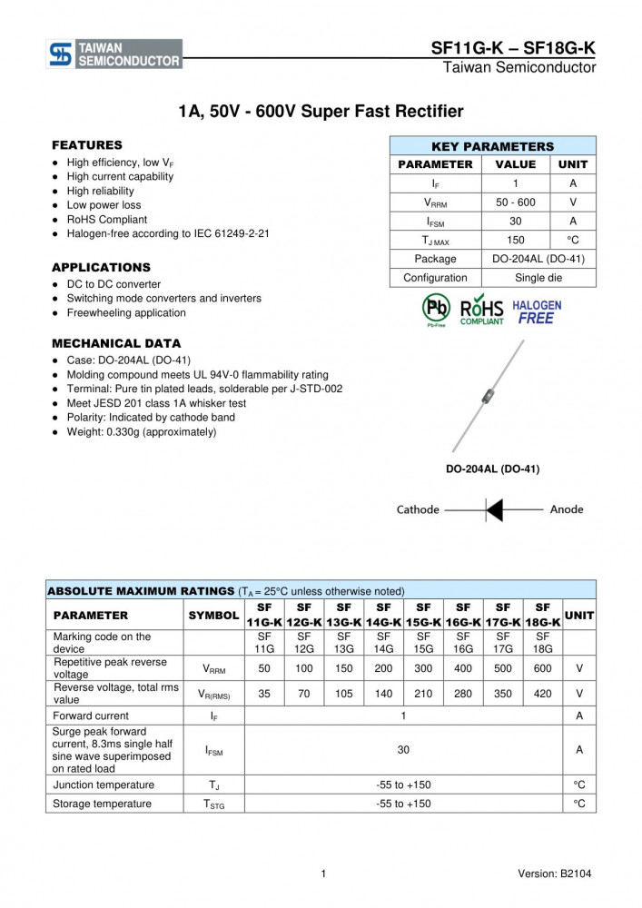 SF18G-K datasheet page 1