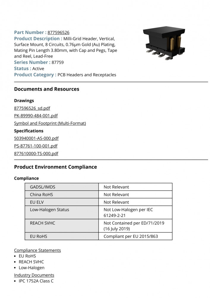 MOLEX 877596526 product document preview, page 1