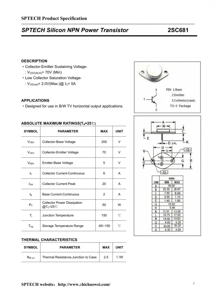 2SC681 SPTECH datasheet page 1