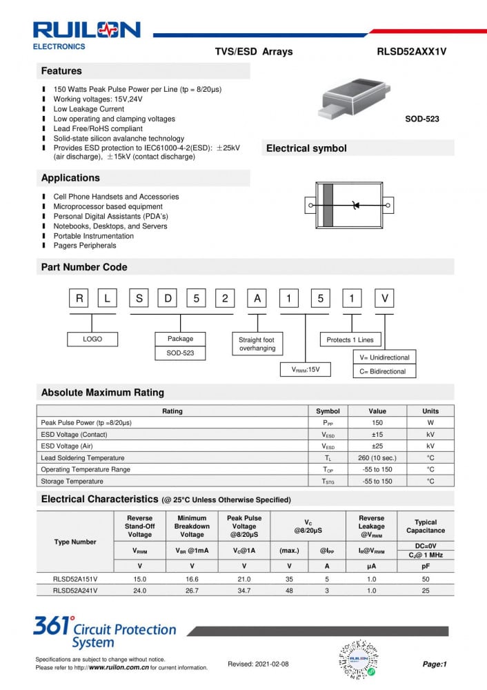 RLSD52A051V technical document page 1