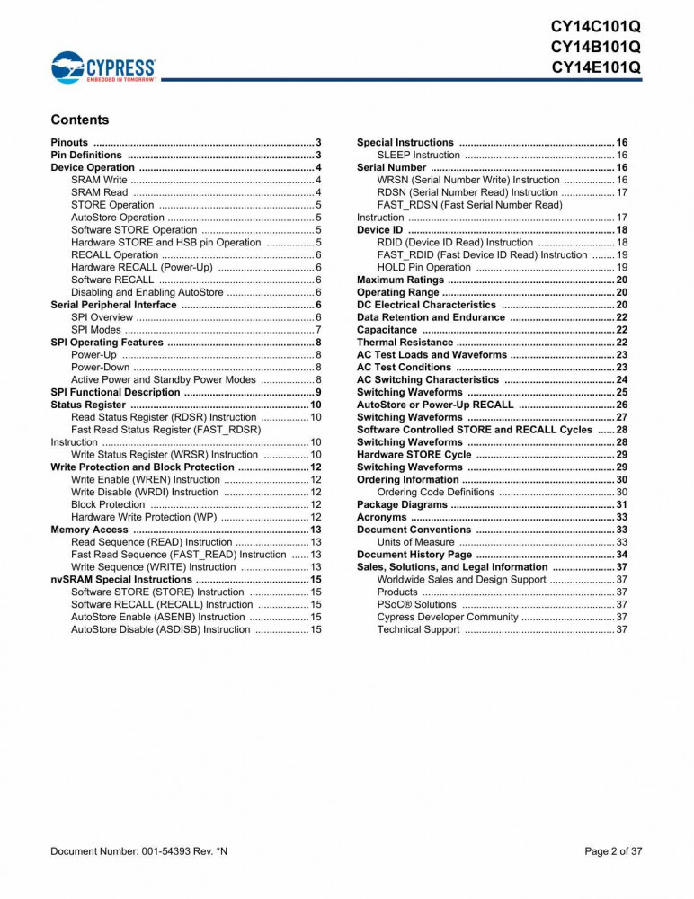 CY14B101Q2A datasheet page 3