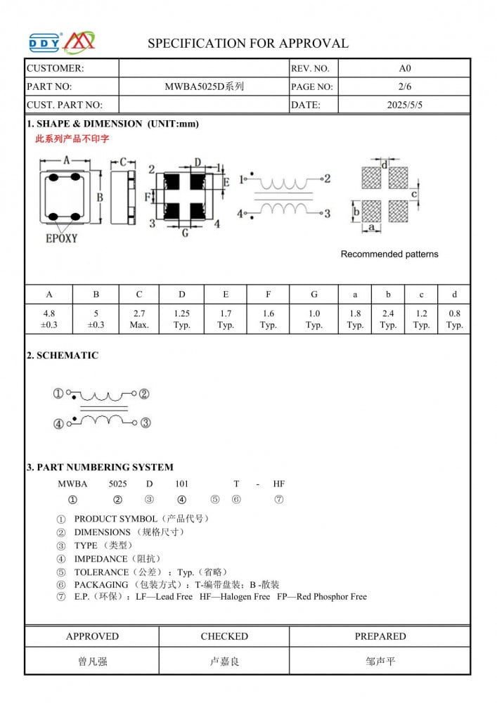 MWBA5025D approval specification page 3