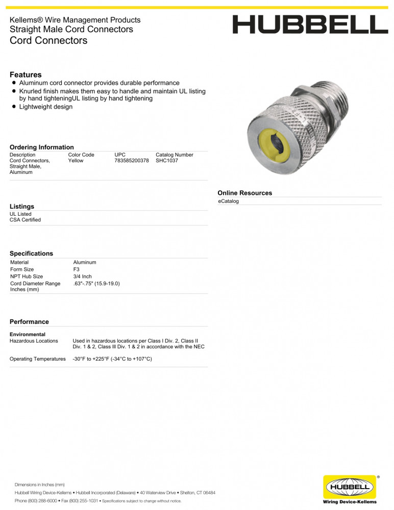 SHC1037 product document preview