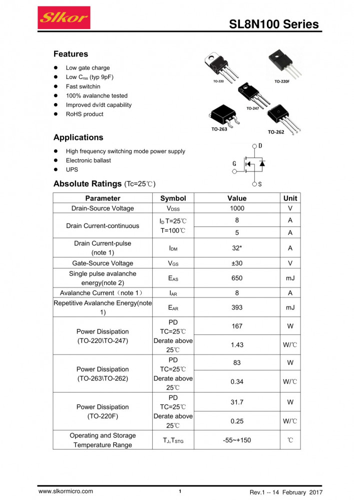 SL8N100F datasheet page 1