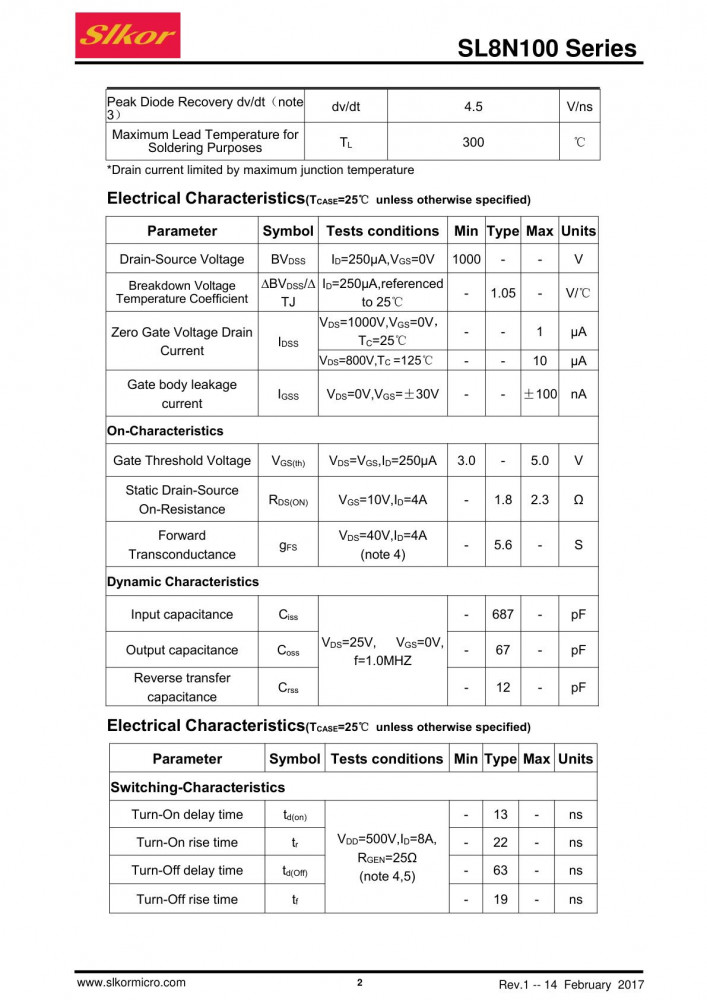 SL8N100F datasheet page 2