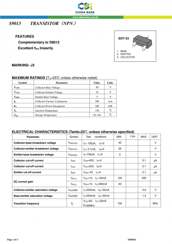 CBI S9013 datasheet page 1