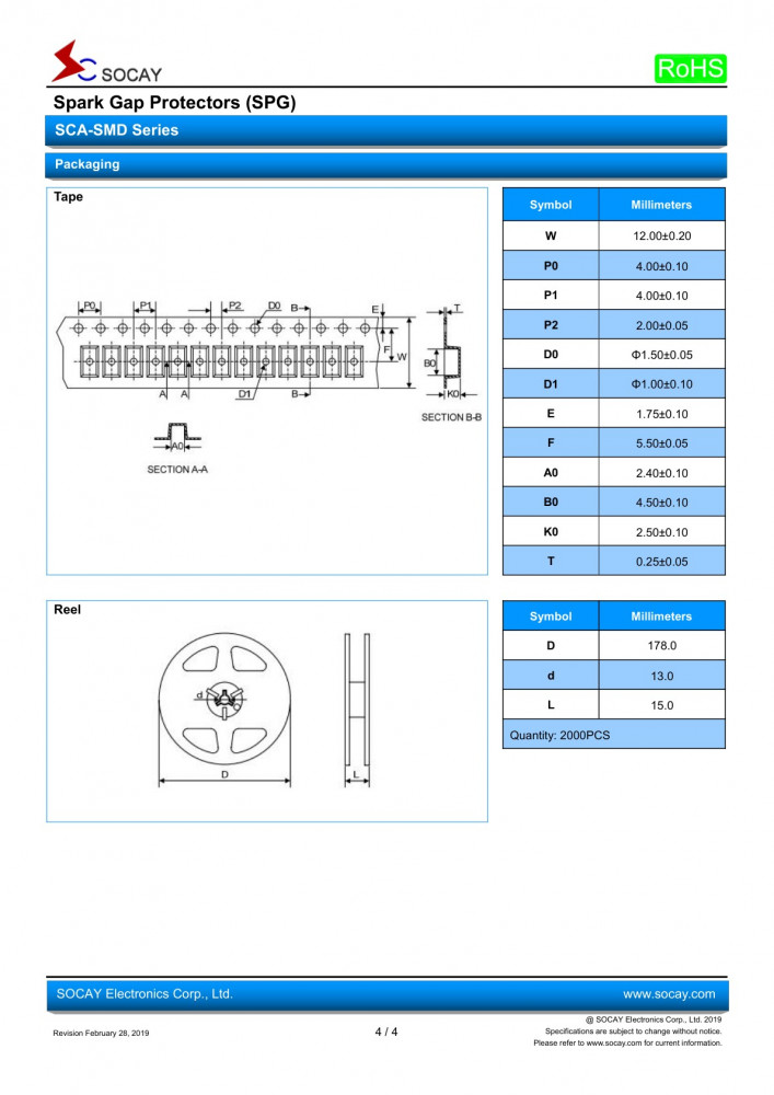 SOCAY SCA-SMD spark gap protector document, page 4